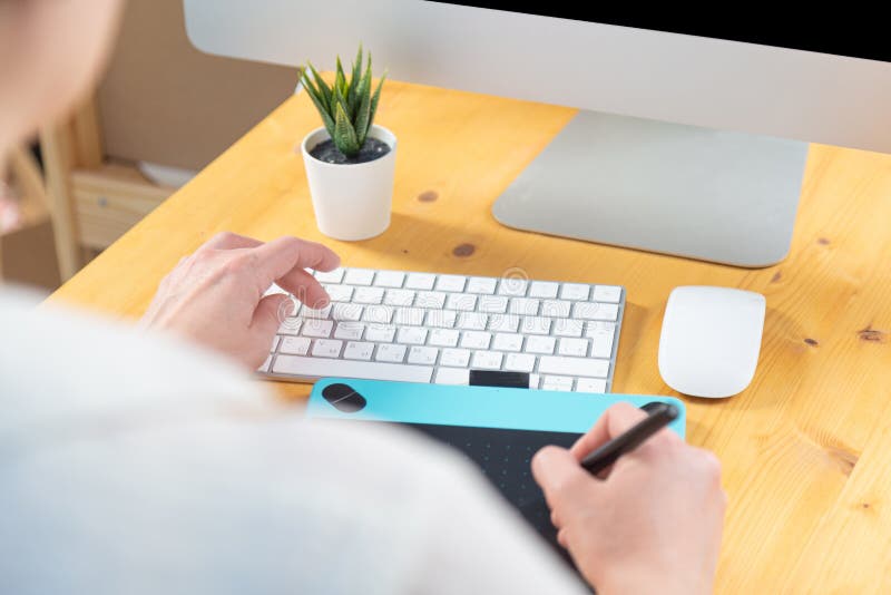 Hand of Graphic Designer Working with Stilus and Tablet Stock Image ...