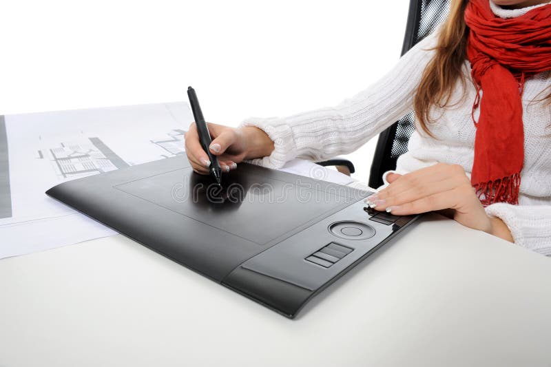 Hand on graphic tablet. stock image. Image of cordless - 16030485