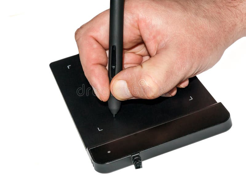 Hand on graphic tablet stock photo. Image of background - 72758358