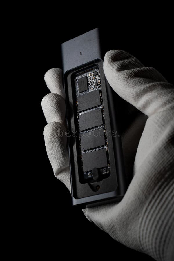 Hand Grasping Open SSD Case with Inside M.2, External USB Drive on ...