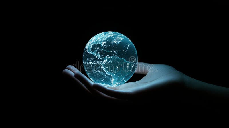 A Hand Grasping a Radiant Earth Orb, Representing Global Connectivity ...