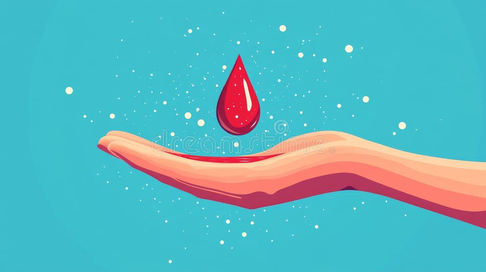 A Hand Grasps a Lone Drop of Blood, Posed in Front of a Blue Background ...