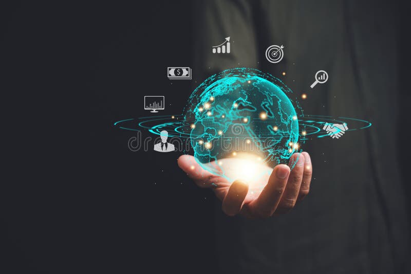 Hand Grasps a Virtual Global Internet Connection Metaverse Stock Image ...