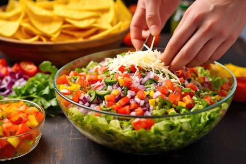Hand Grating Cheese Over Taco Salad Stock Image - Image of grating ...
