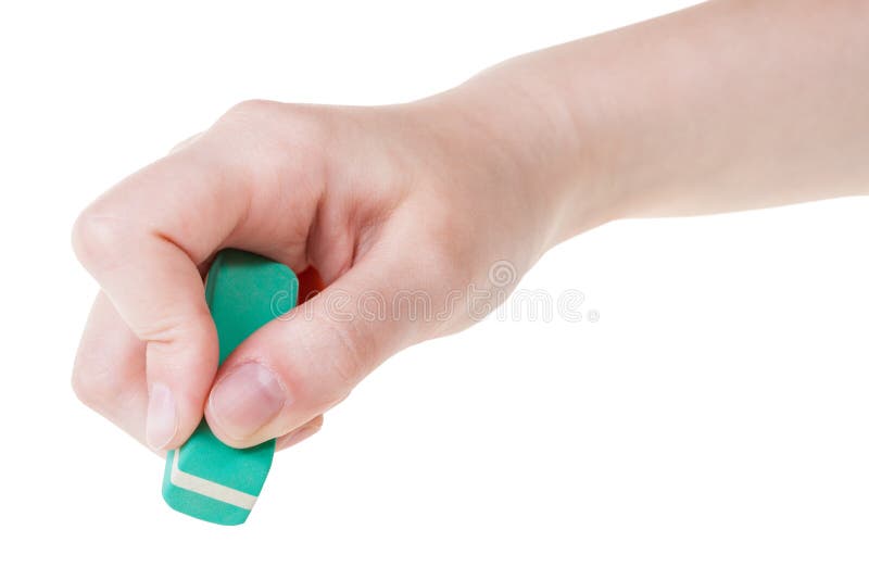 Eraser in Woman S Hand Isolated on Pure White Stock Photo - Image of ...