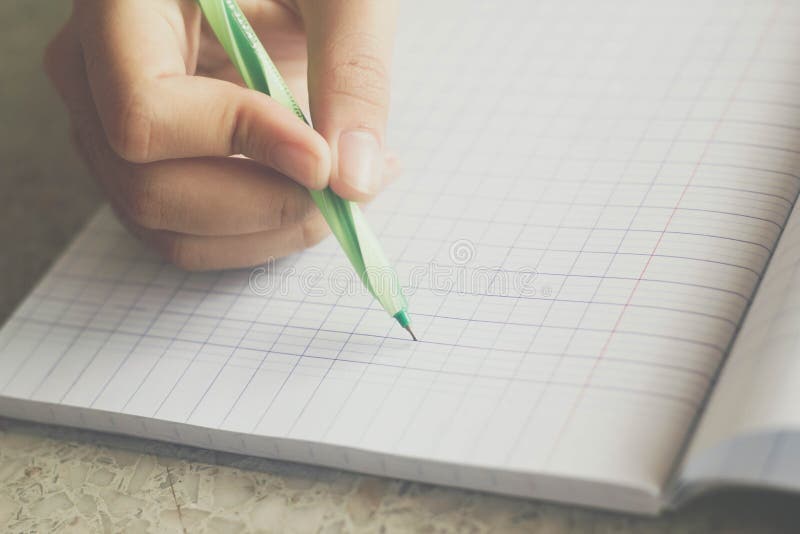 Hand with Green Pen Writing Stock Photo - Image of journalist, school ...