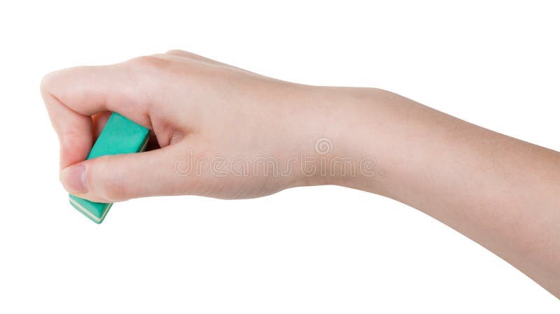 Hand with Green Rubber Eraser Isolated on White Stock Photo - Image of ...