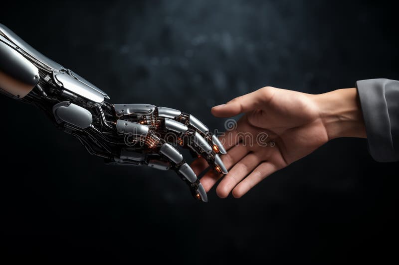 Hand Greeting with Artificial Intelligence, Robot Hand and Human Hand ...
