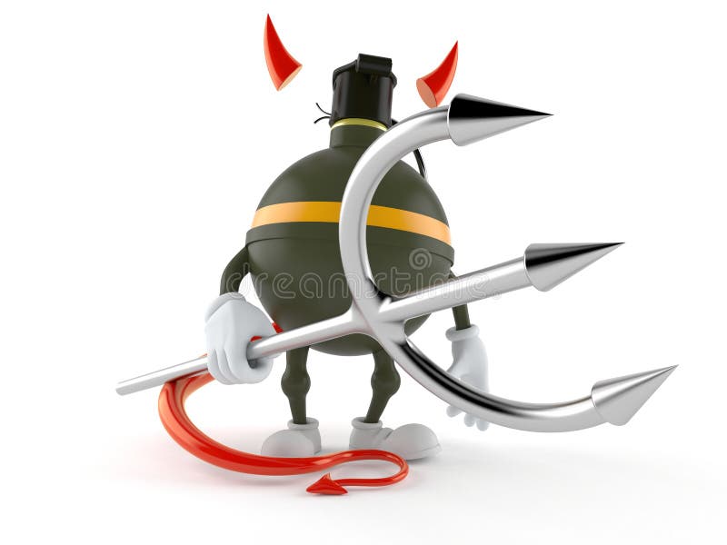 Hand Grenade Character with Devil Horns and Pitchfork Stock ...