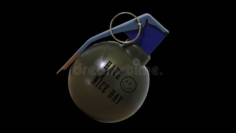 Hand Grenade Isolated on Black with Have a Nice Day Text Stock Photo ...