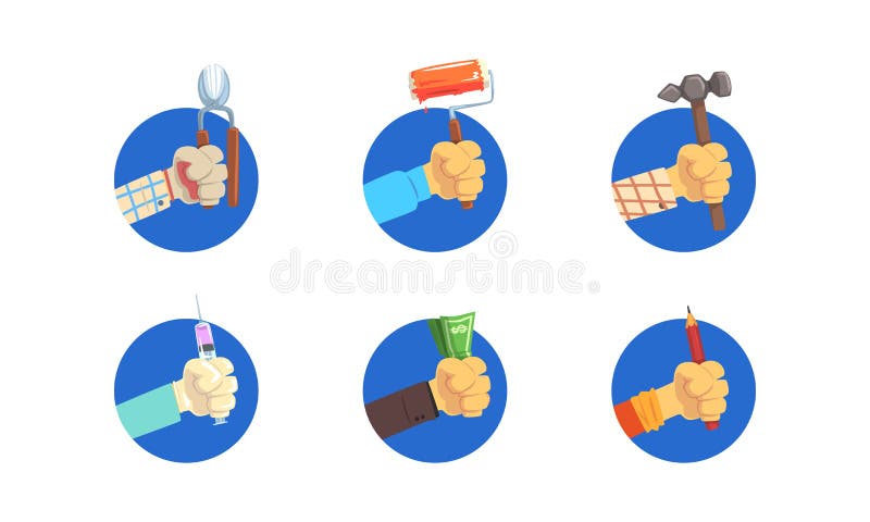 Hand Grip Holding Professional Tool and Instrument in Blue Circle ...