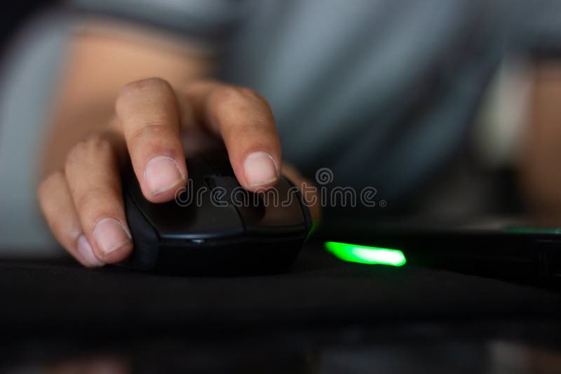 Close-up Hand on Computer Mouse while Working Stock Photo - Image of ...