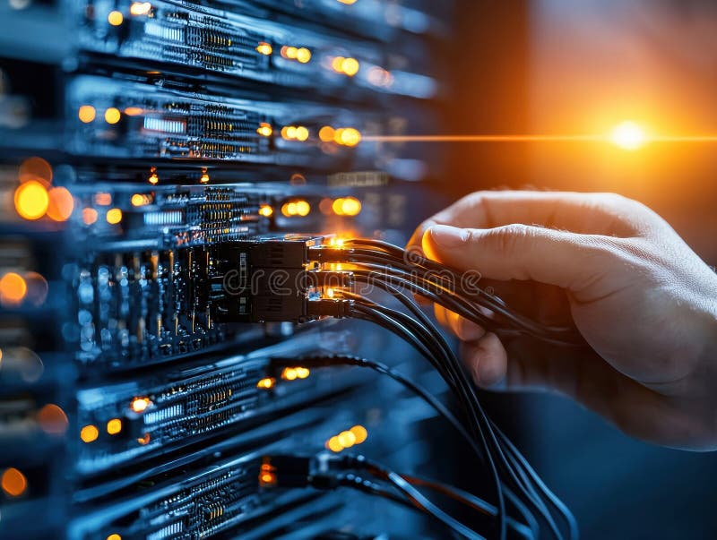 A Hand Gripping a Black Ethernet Cable Symbolizing Cybersecurity Data ...
