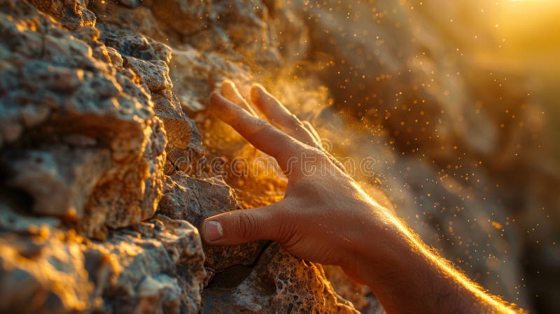 Hand gripping a rock face stock photo. Image of effort - 353862020