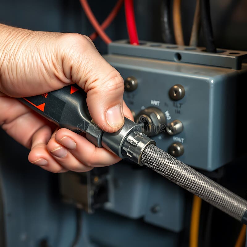 A Hand Gripping a Torque Wrench Tightening a Bolt on an Electrical ...