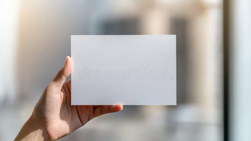 Hand Gripping White Rectangular Card, Blank Surface Poised for Custom ...