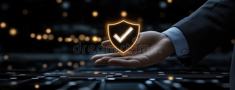 A Hand Grips a Dark Security Shield Featuring a Checkmark, Illustrating ...