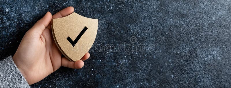 A Hand Grips a Dark Security Shield Featuring a Checkmark, Illustrating ...