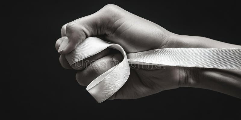 Hand Grips Ribbon Tightly in Concept of Control, Monochrome and ...