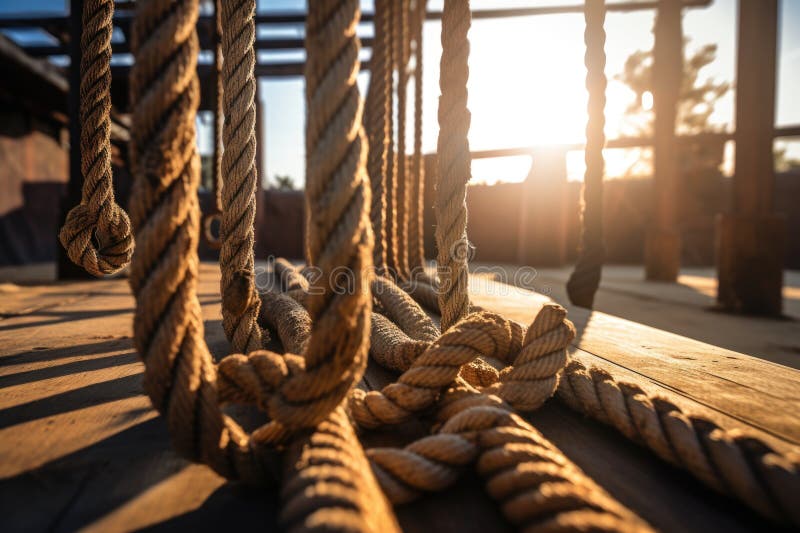 Hand Grips and Ropes of an Obstacle Course Stock Photo - Image of ...