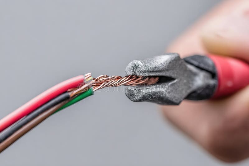 Close-up of a Hand Using Wire Cutters To Twist Copper Wires for ...
