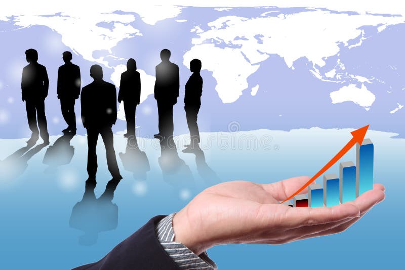 Hand with Growing Graph and People Standing Stock Photo - Image of ...
