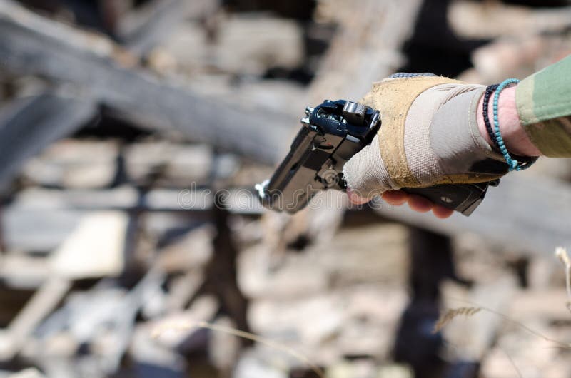 Hand gun aim target stock image. Image of attack, antiterrorist - 74687843