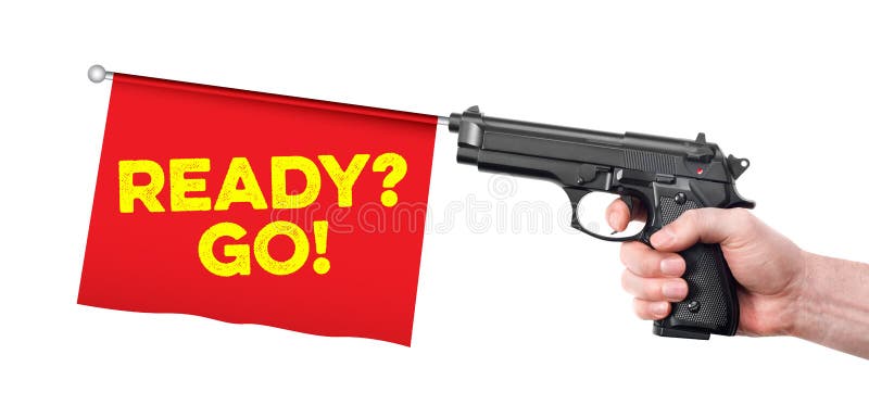 Hand gun with Go flag stock photo. Image of holding, side - 49632662