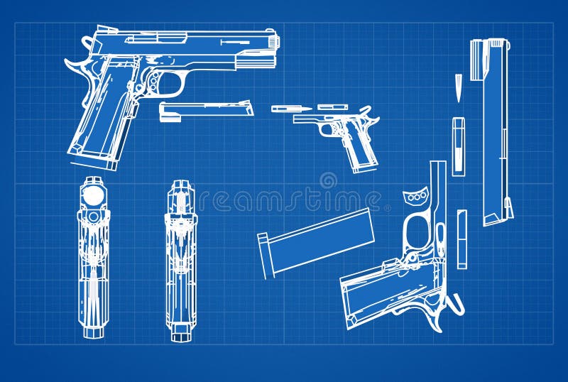 Hand Gun Metallic Blueprint Illustration Stock Illustrations – 2 Hand ...