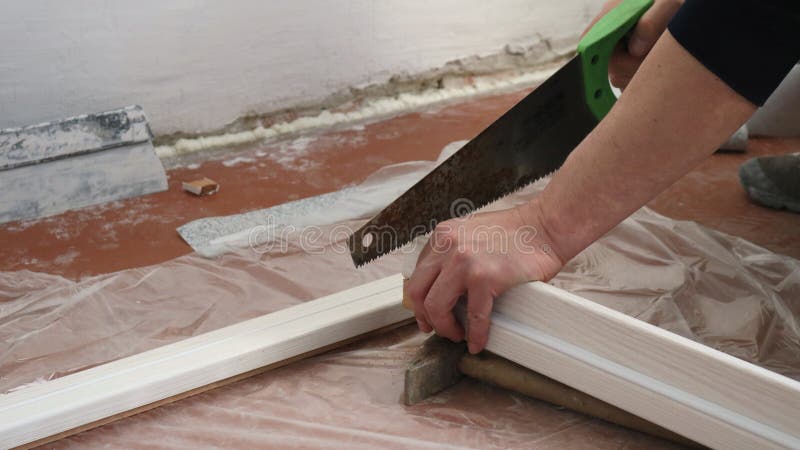 Hand Hacksaw in the Carpentry Process Stock Image - Image of ...