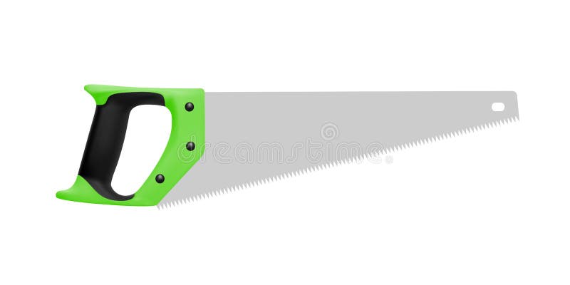 Hand Hacksaw on Wood in the Vector Side View.Hand Saw on Wood in a ...