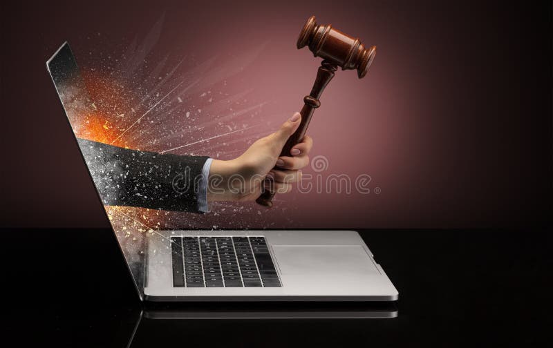Hand with Hammer Coming Out of a Laptop Stock Photo - Image of computer ...
