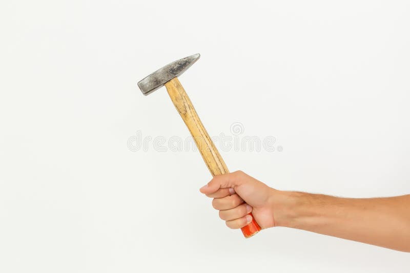 Hand with Hammer. Isolated on White Background. Stock Photo - Image of ...