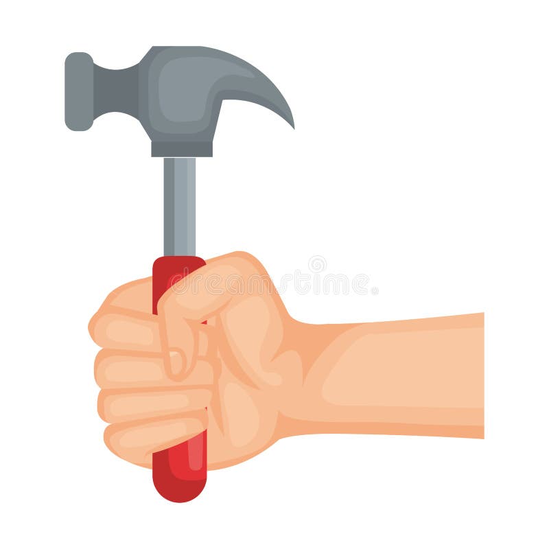 Hand with hammer tool stock illustration. Illustration of industry ...