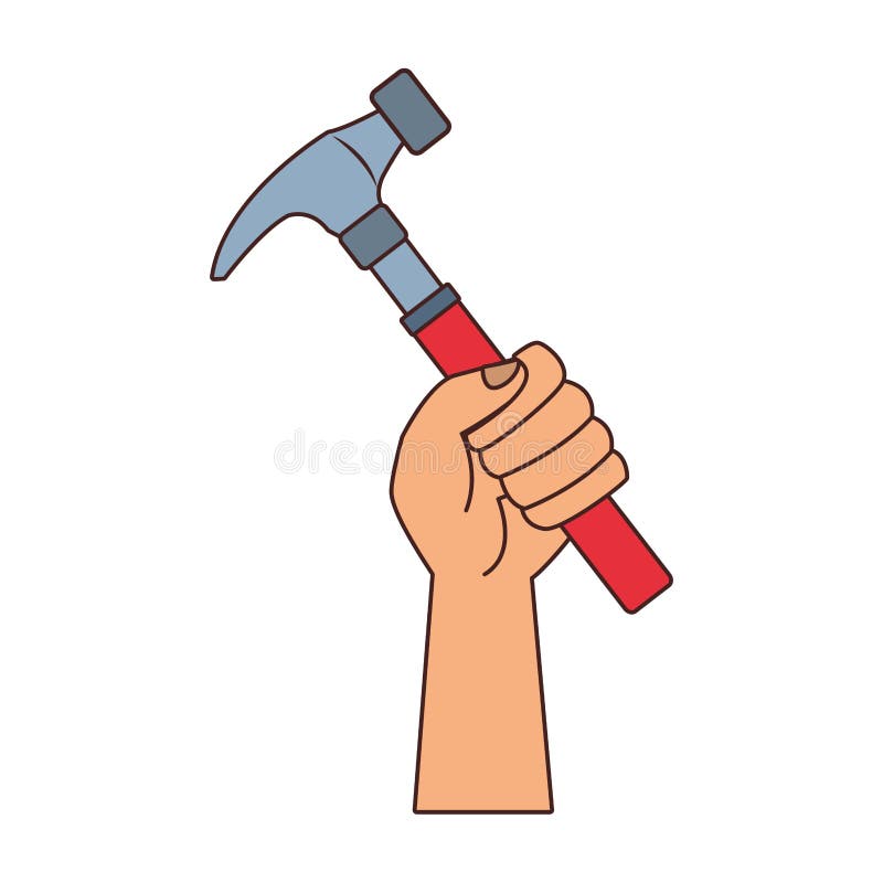 Hand with hammer stock vector. Illustration of maintenancetools - 147541057