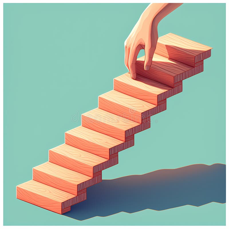 Hand-by-hand Step-by-step a Wooden Staircase Rises Stock Illustration ...