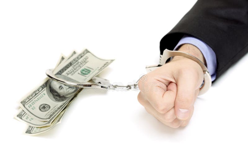 Close-up Handcuffs and Money Stock Photo - Image of money, handcuffs ...