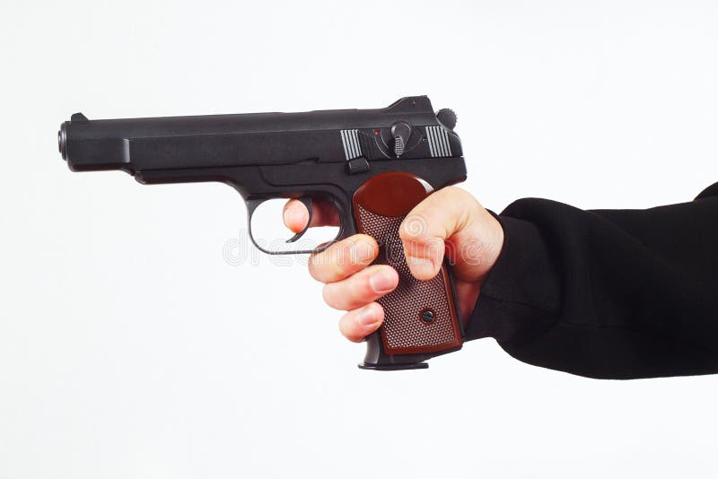 Hand with Handgun on White Background Stock Image - Image of armed ...