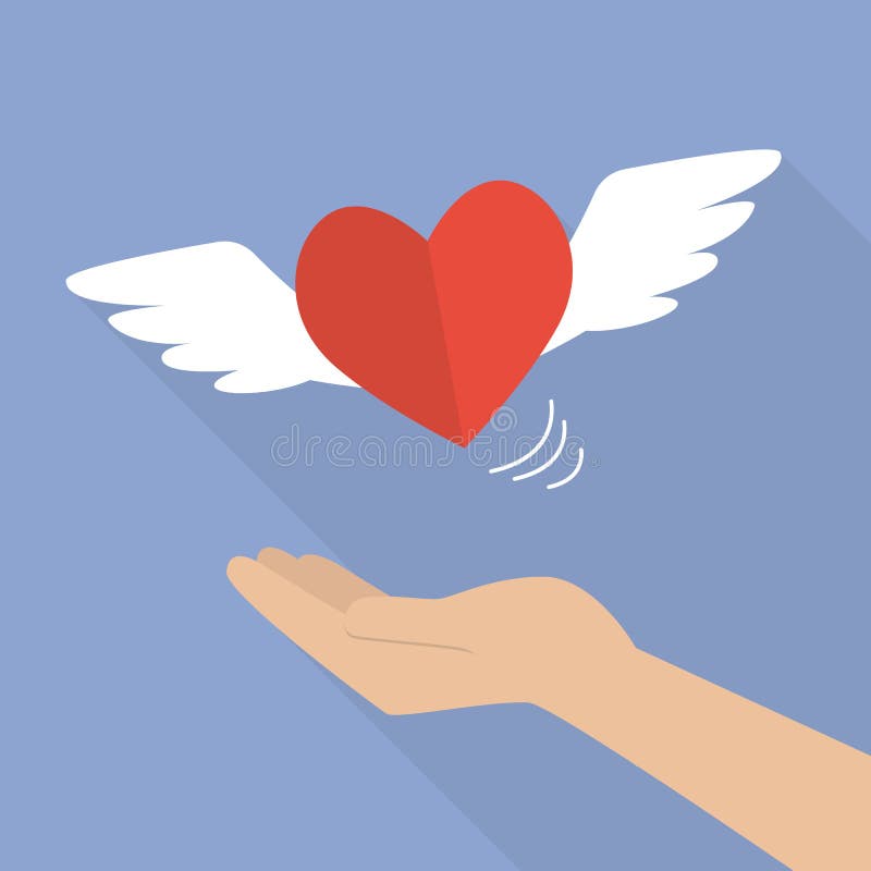 Hand with heart flying stock vector. Illustration of happy - 66453147