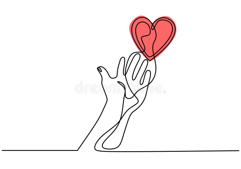 Hand With Heart Love Symbol Continuous Line Drawing Romantic One Hand