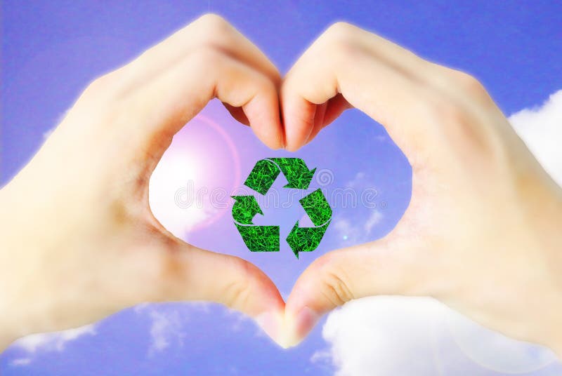 Recycling: Woman in the Forest with Recycle Sign Stock Photo - Image of ...