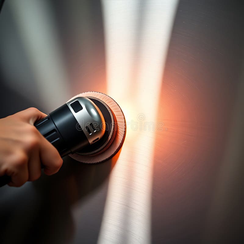 A Hand Held Electric Buffer Tool Polishing a Metal Surface with Soft ...