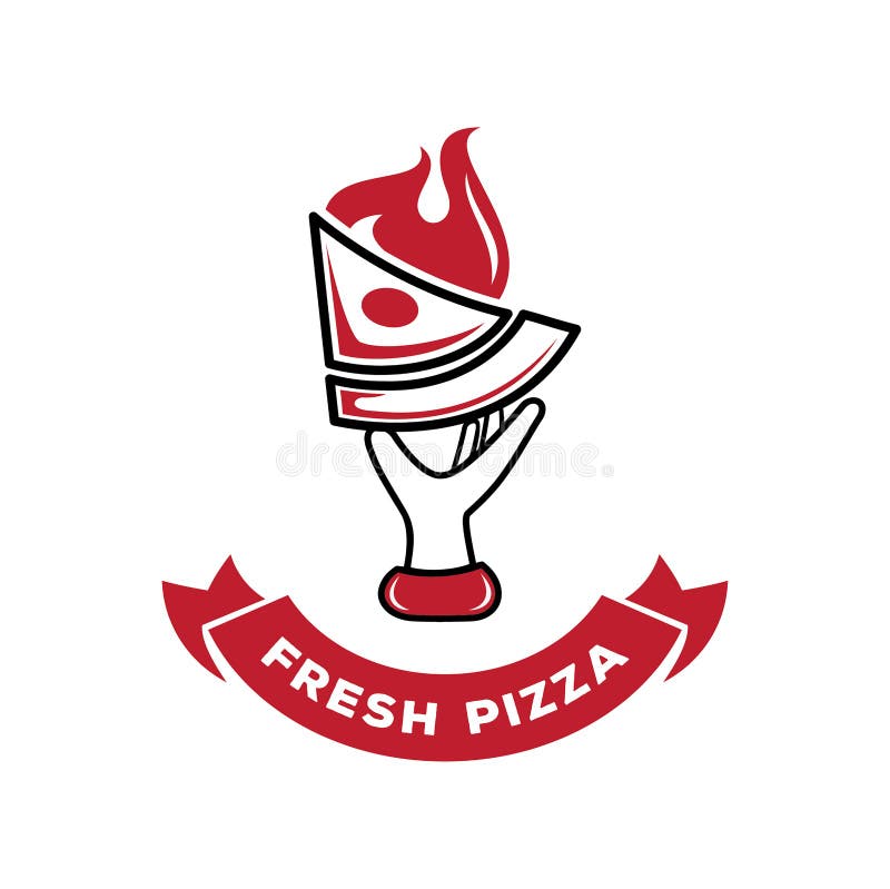 Hand Held Fresh Pizza with Fire Logo Stock Vector - Illustration of ...