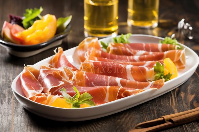 Hand-held Platter Featuring Prosciutto E Melone Appetizer Stock Photo ...