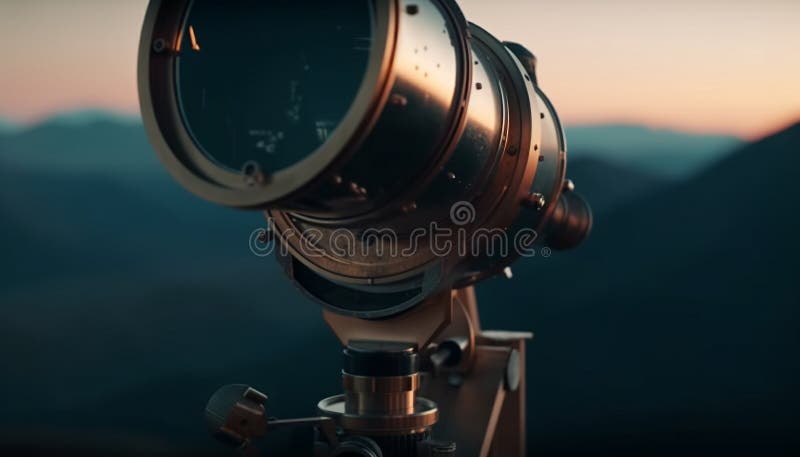 Hand Held Telescope Watching Mountain Landscape at Sunset Generated by ...