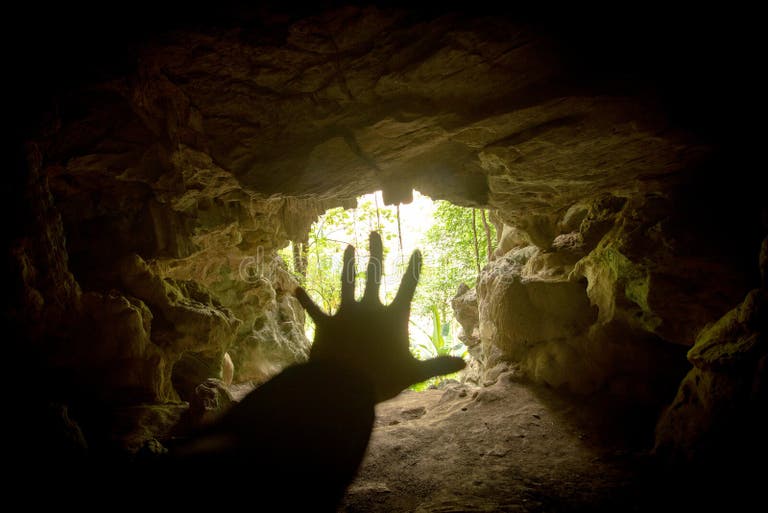 Hand Help in the Cave and Cave Mouth Stock Image - Image of concept ...