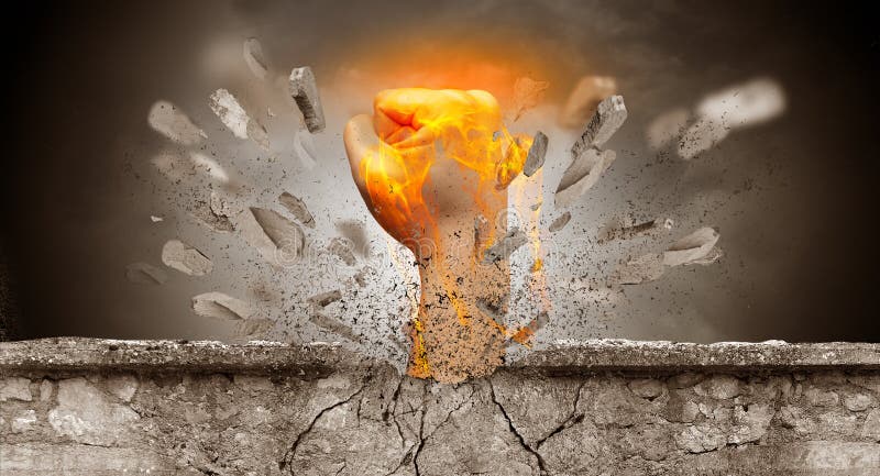 Hand Hits Intense and Breaks Stonewall Stock Photo - Image of ...