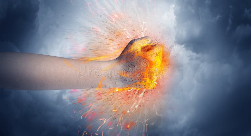 Hand Hits Intense and Makes Fire Stock Photo - Image of failure ...