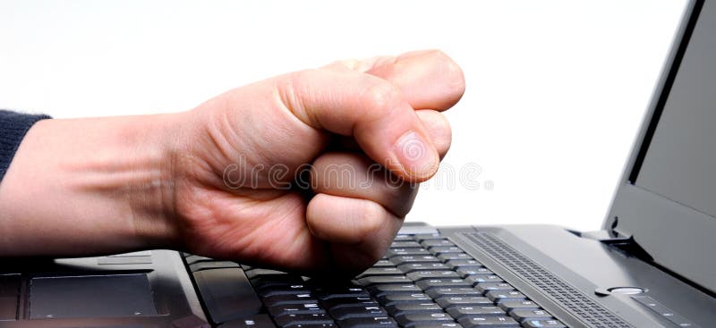 Angry Businesswoman With Keyboard Hitting The Computer Stock Photo ...