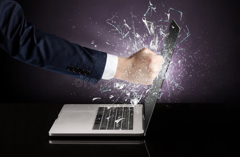 Hand Hitting Laptop Screen Screen Stock Image - Image of keyboard ...